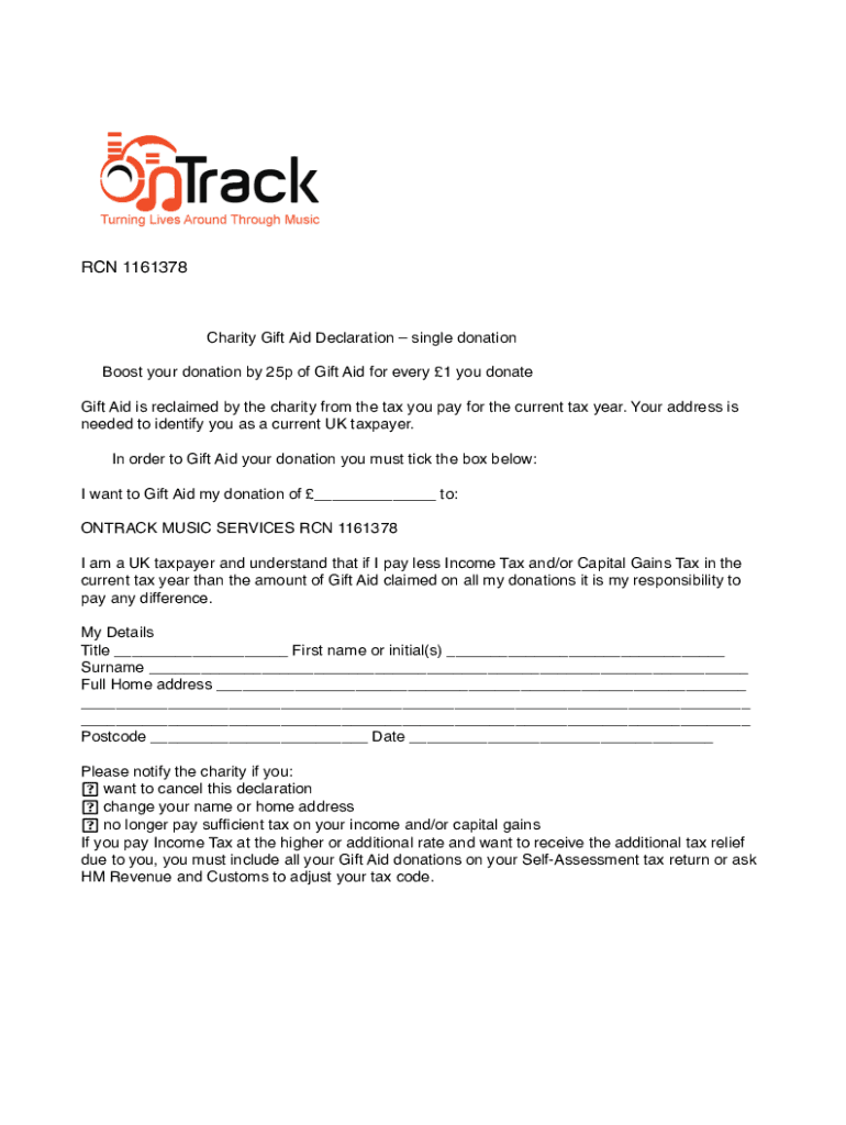 Fillable Online Ontrack Gift aid form Fax Email Print - pdfFiller
