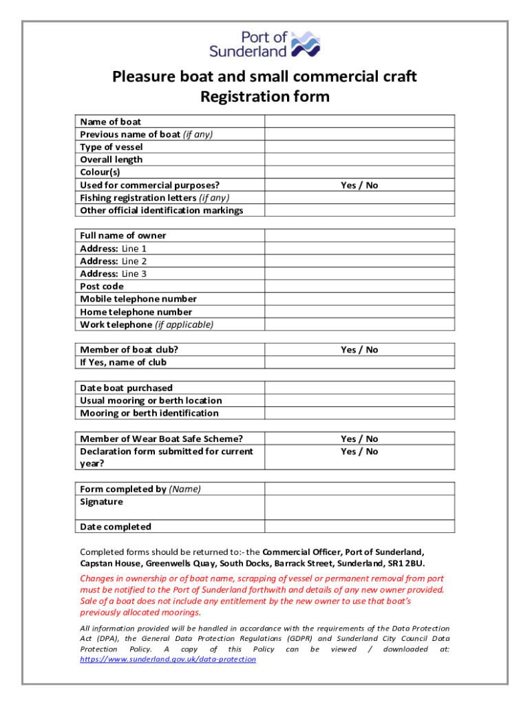 Fillable Online Pleasure boat and small commercial craft Registration ...