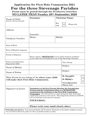 Fillable Online parish rcdow org The Eucharist/First Holy CommunionSt ...