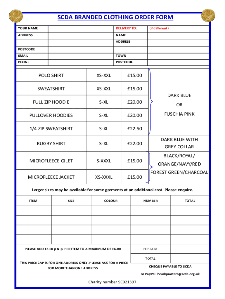 Fillable Online SCDA BRANDED CLOTHING ORDER FORM Fax Email Print ...