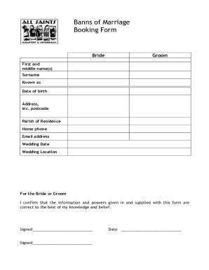 Fillable Online Banns of Marriage Application Form - Holy Trinity ...