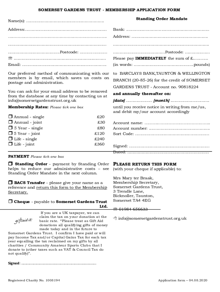 Fillable Online Membership Application Form - Somerset Badger Group Fax ...