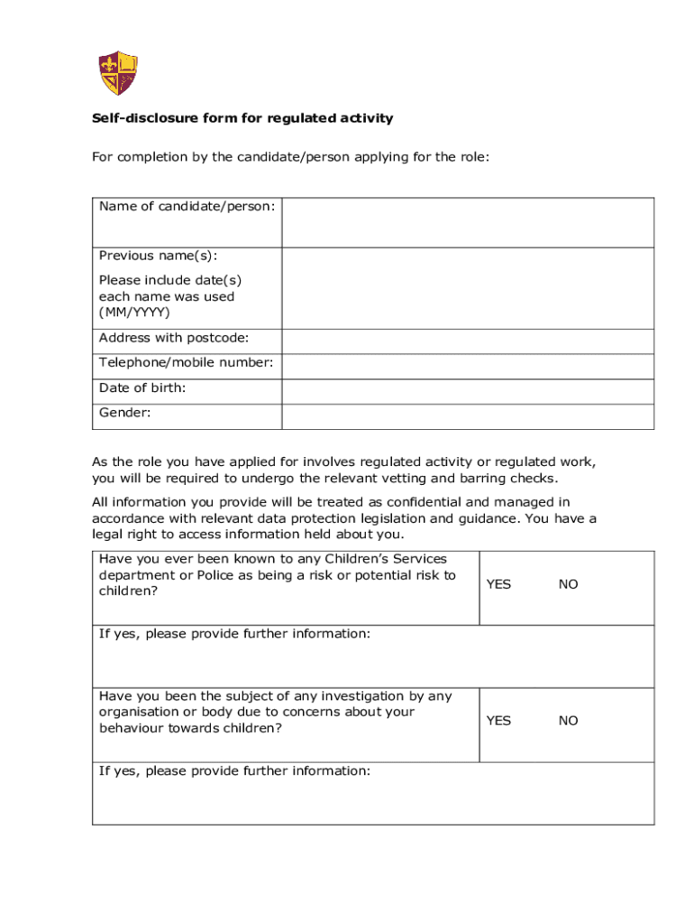 Fillable Online Template self-disclosure forms Fax Email Print - pdfFiller
