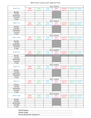 Fillable Online whitespireschool org School Lunch Order Form - April ...