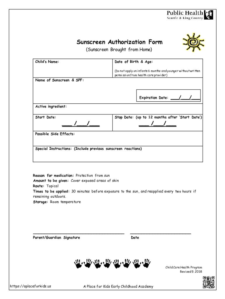 Fillable Online SUNSCREEN AUTHORIZATION FORM - Peace Lutheran School ...