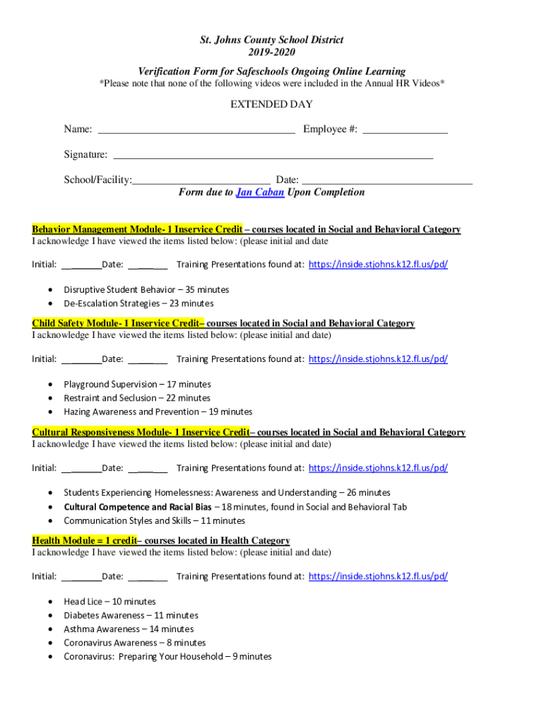Fillable Online St. Johns County School District 2019-2020 Verification ...