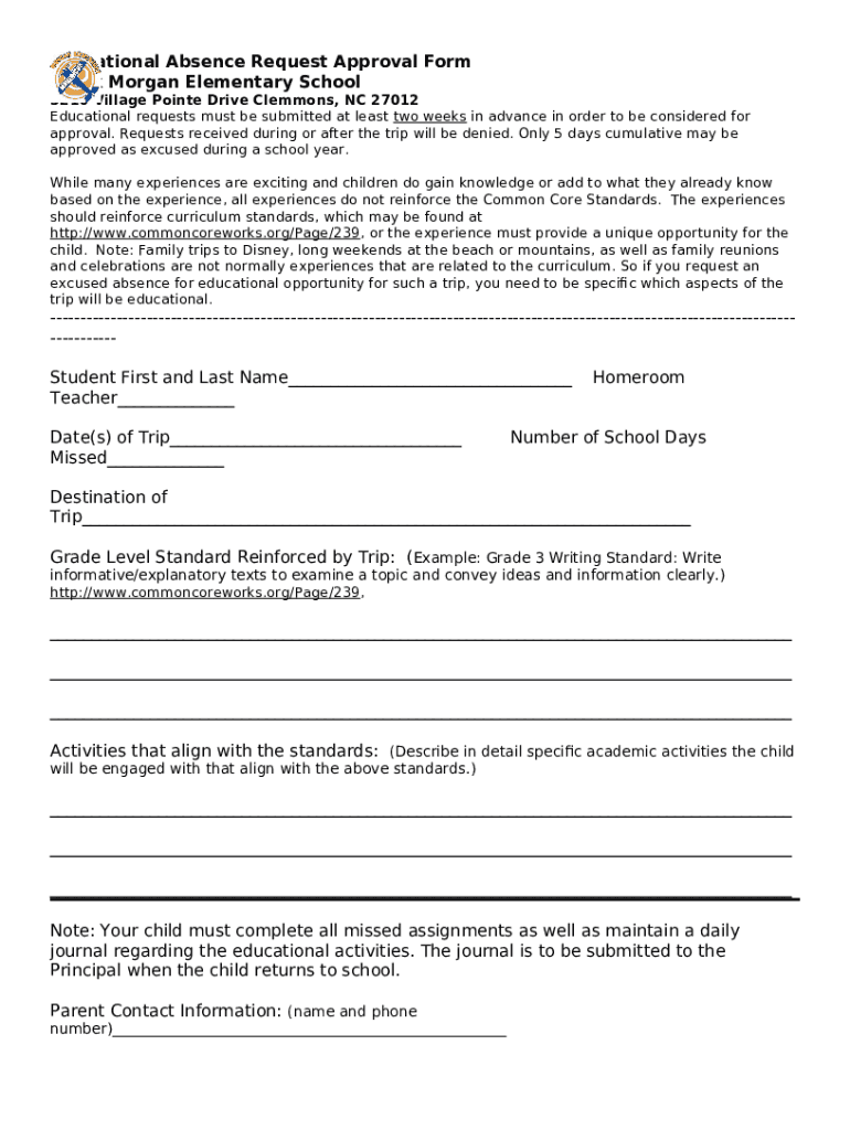 Educational Absence Request Approval Frank Morgan ... Doc Template ...