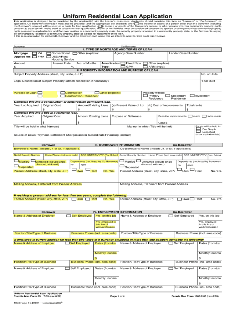 Fillable Online Uniform Residential Loan ApplicationUniform Residential Loan Application ...