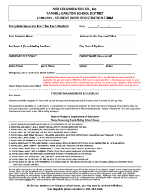 Fillable Online 2020-2021 - STUDENT RIDER REGISTRATION FORM Fax Email ...