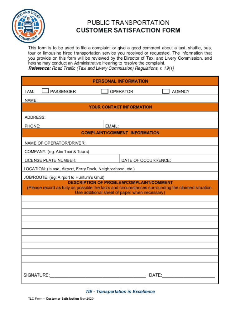 Fillable Online bvi gov PUBLIC TRANSPORTATION CUSTOMER SATISFACTION ...