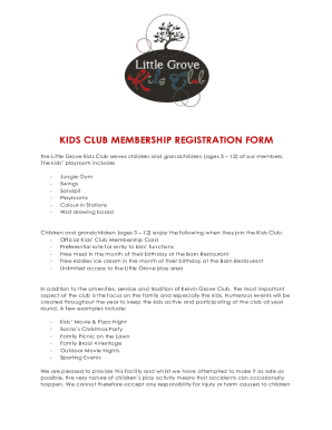 Fillable Online KIDS CLUB MEMBERSHIP REGISTRATION FORM Fax Email Print ...