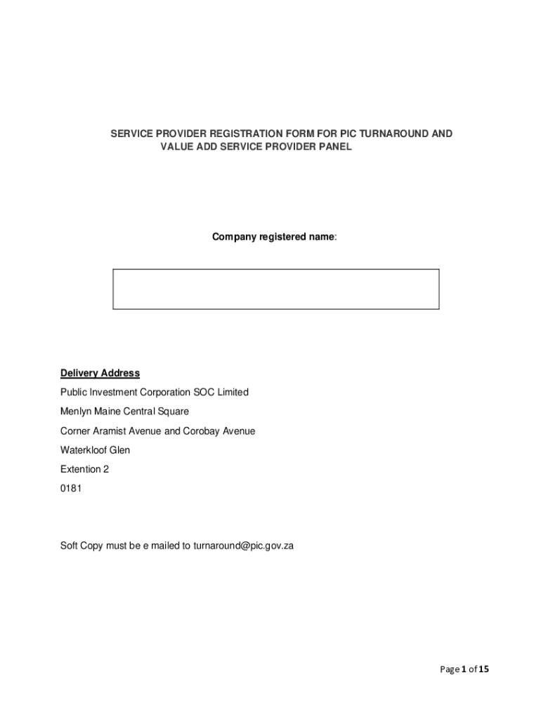 Fillable Online SERVICE PROVIDER REGISTRATION FORM FOR PIC TURNAROUND ...