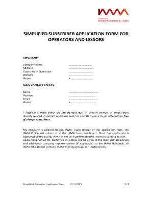 Fillable Online SIMPLIFIED SUBSCRIBER APPLICATION FORM FOR Fax Email ...