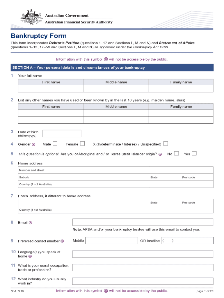 Fillable Online AFSA Bankruptcy Form 1219. AFSA Bankruptcy Form Fax ...