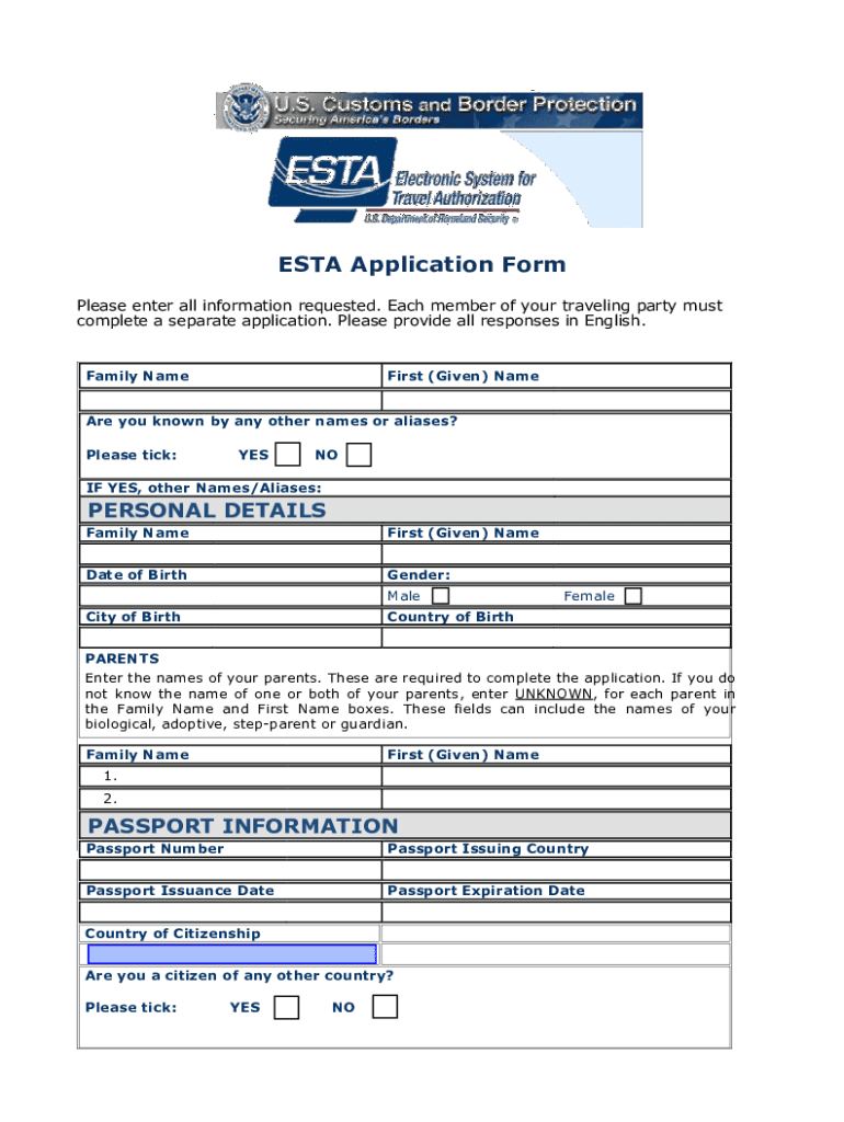 Fillable Online Apply for ESTA ApplicationForm of Travel Authorization ...