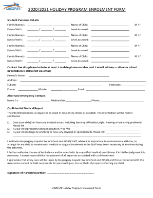Fillable Online 2020 HOLIDAY PROGRAM ENROLMENT FORM - Burpengary ...