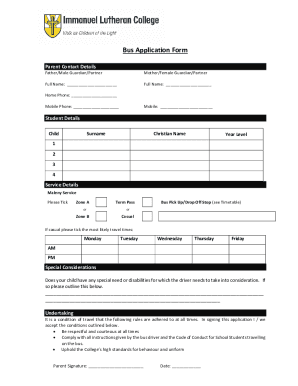 Fillable Online 2021 Maleny Bus - Application Form 2021 for Parents ...