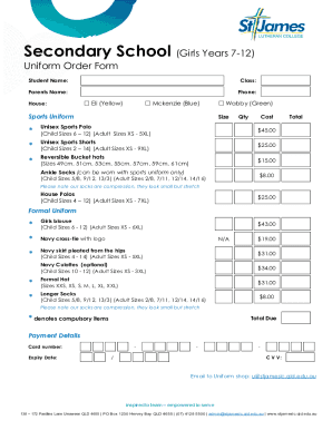 Fillable Online Secondary Girls Order Form Fax Email Print - pdfFiller