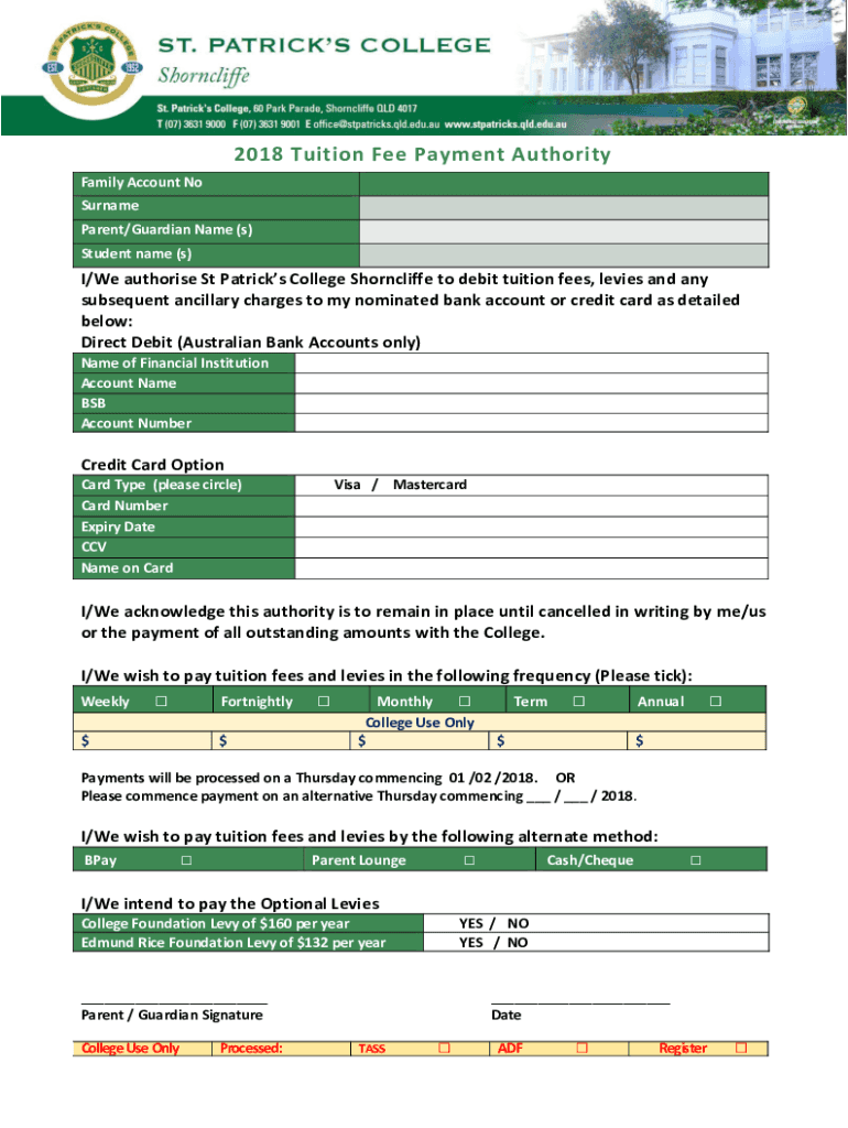 Fillable Online 2015 Tuition Fee Payment Arrangement Form. Order Form ...