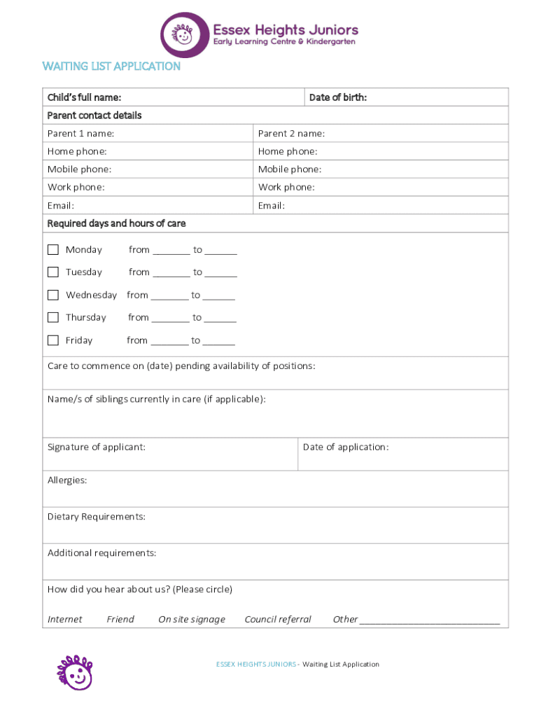 Fillable Online FREE 25+ Waiting List Forms in PDF MS Word Excel Fax ...