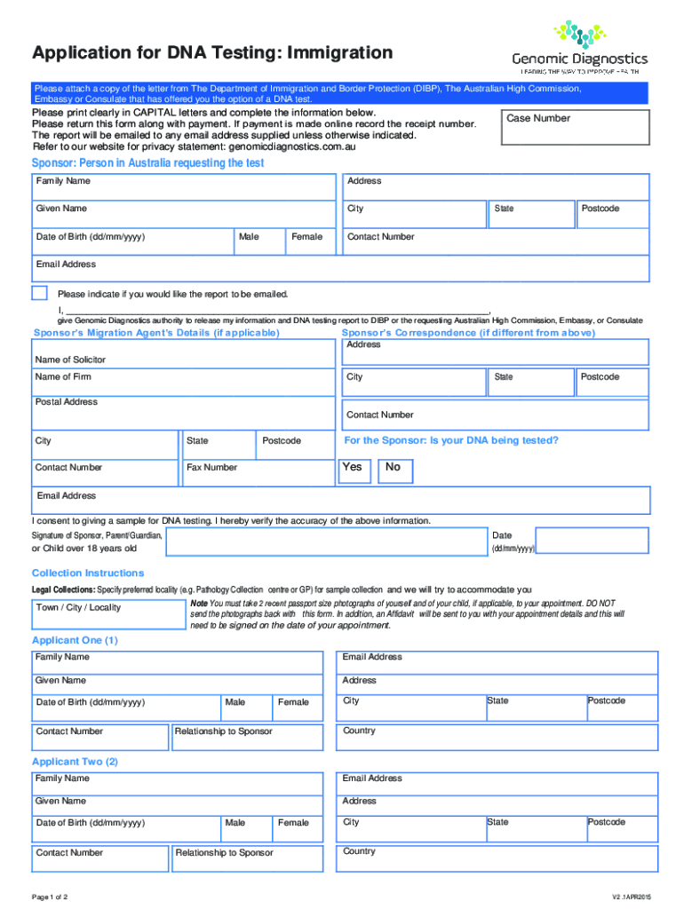 Fillable Online Application for DNA Testing: Genetic Relationship Fax ...