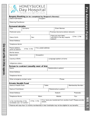 Fillable Online MR1.1 Pre Admission Form Fax Email Print - pdfFiller
