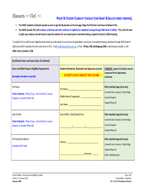 Fillable Online PROOF OF STUDENT ELIGIBILITY CHECKLIST FOR SMART ...