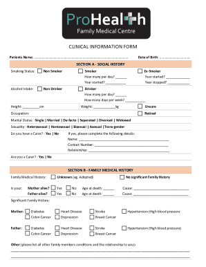 Fillable Online CLINICAL INFORMATION FORM - prohealthfmc.com.au Fax ...
