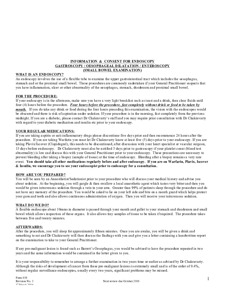 Fillable Online GASTROSCOPY INFORMATION AND CONSENT FORM Fax Email ...