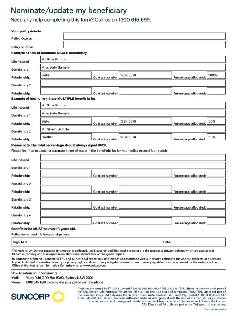 Fillable Online Life Protect Nominations Beneficiaries Form Fax Email Print - pdfFiller