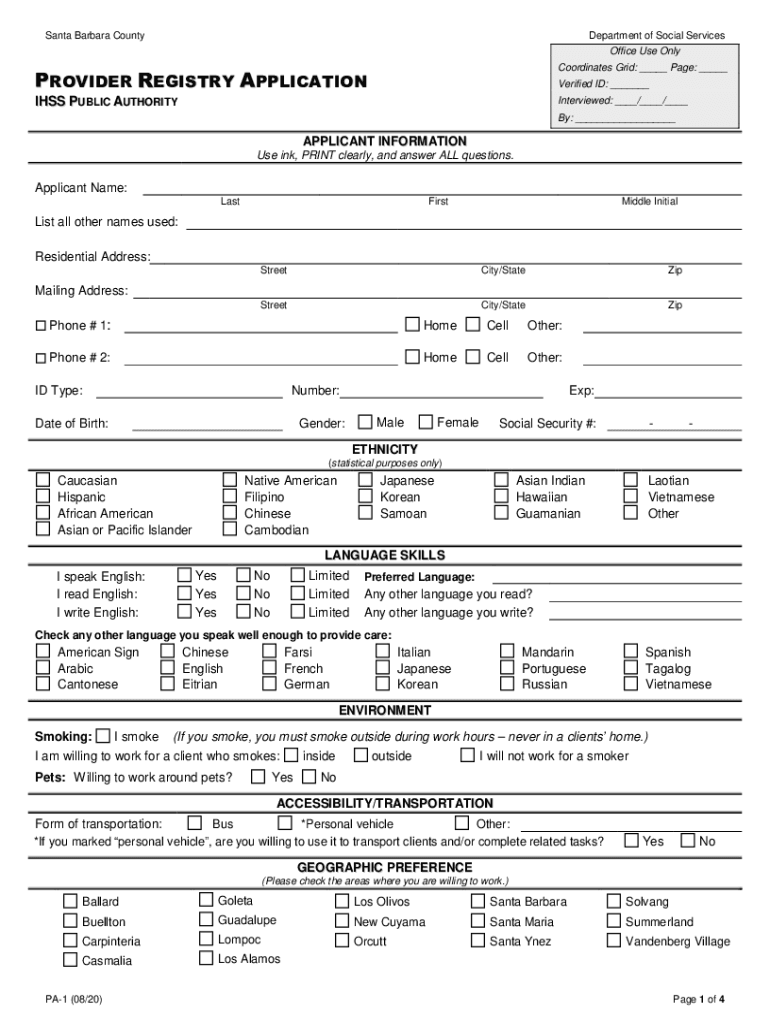 Fillable Online PA-1 Provider Enrollment Form (8-20) Fax Email Print ...