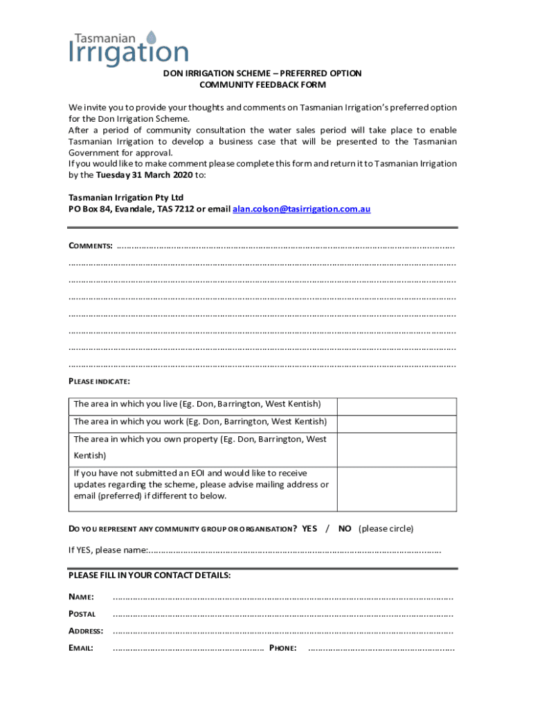 Fillable Online Community Feedback Form. Public Comment form Fax Email ...