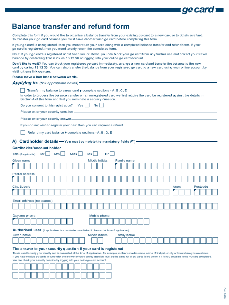 Fillable Online Balance transfer and refund form - TransLink Fax Email ...
