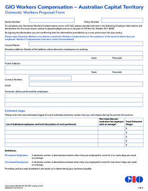 Fillable Online GIO WORKERS COMPENSATION WESTERN AUSTRALIA PROPOSAL ...
