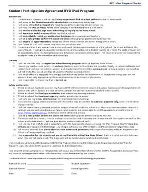 Fillable Online Student Participation Agreement - Bay View State School ...