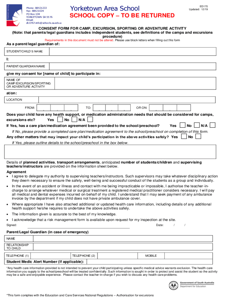 Fillable Online Yorketown Area School Updated: 12/19 ED170 SCHOOL COPY ...