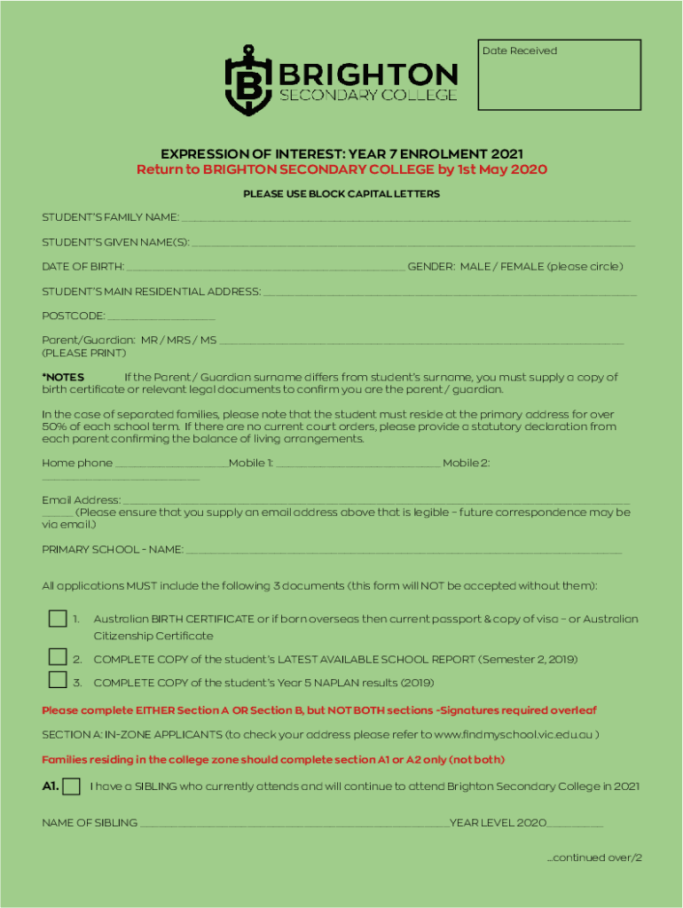 Fillable Online brightonsc vic edu Victorian Certificate of Education ...