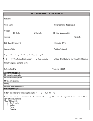 Fillable Online CHILDS PERSONAL DETAILS-CHILD 3 Fax Email Print - pdfFiller