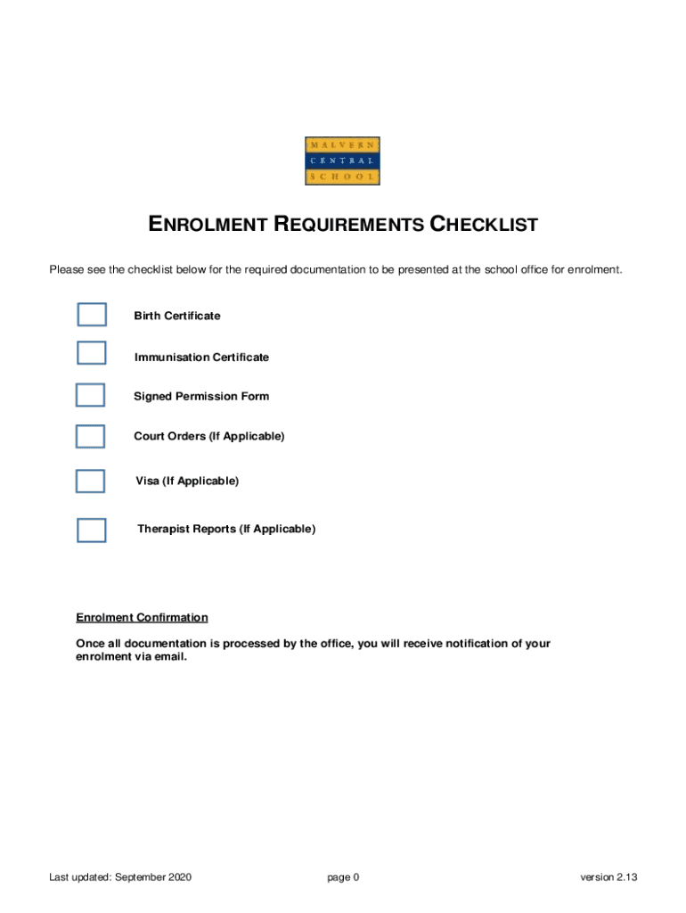 Fillable Online malvern-central vic edu Document Checklist - USCIS10+ Project Requirement ...
