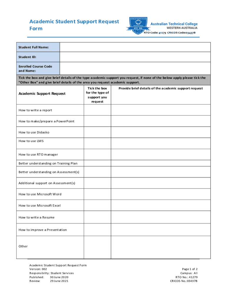 Fillable Online Academic Student Support Request Form Fax Email Print ...