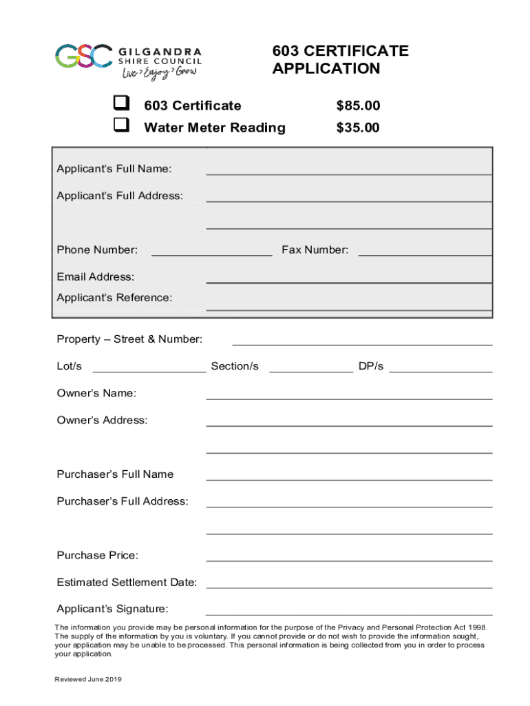 Fillable Online 603 Certificate Application Form Fax Email Print ...