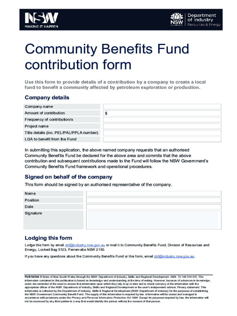 Fillable Online Community Benefits Fund contribution form. Community ...