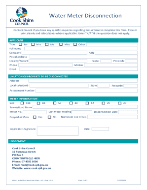 Fillable Online Relocating or disconnecting your meter - Water ...