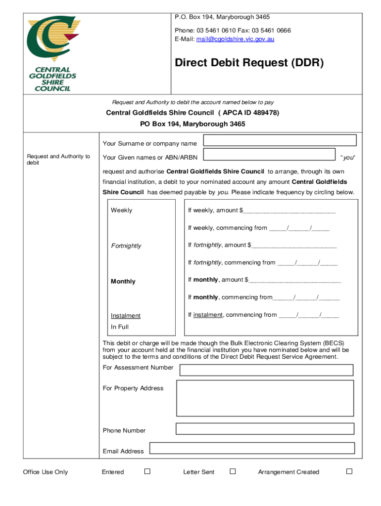 Fillable Online Central Goldfields Shire Council ( APCA ID 489478) PO ...