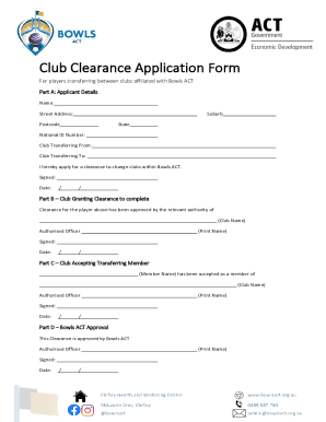 Fillable Online Club Clearance Application Form - Bowls ACT Fax Email ...