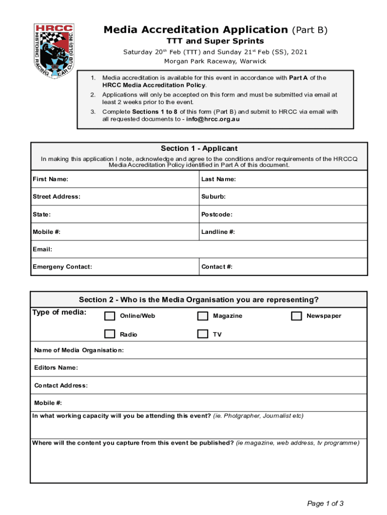 Fillable Online HRCC Media Accredidation Application Form Master Fax ...