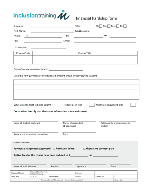 Fillable Online Financial Hardship Form Inclusion Training Fax Email Print - pdfFiller