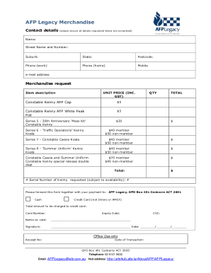 Fillable Online AFP Legacy Merchandise - Police Legacy (AFP Fax Email ...