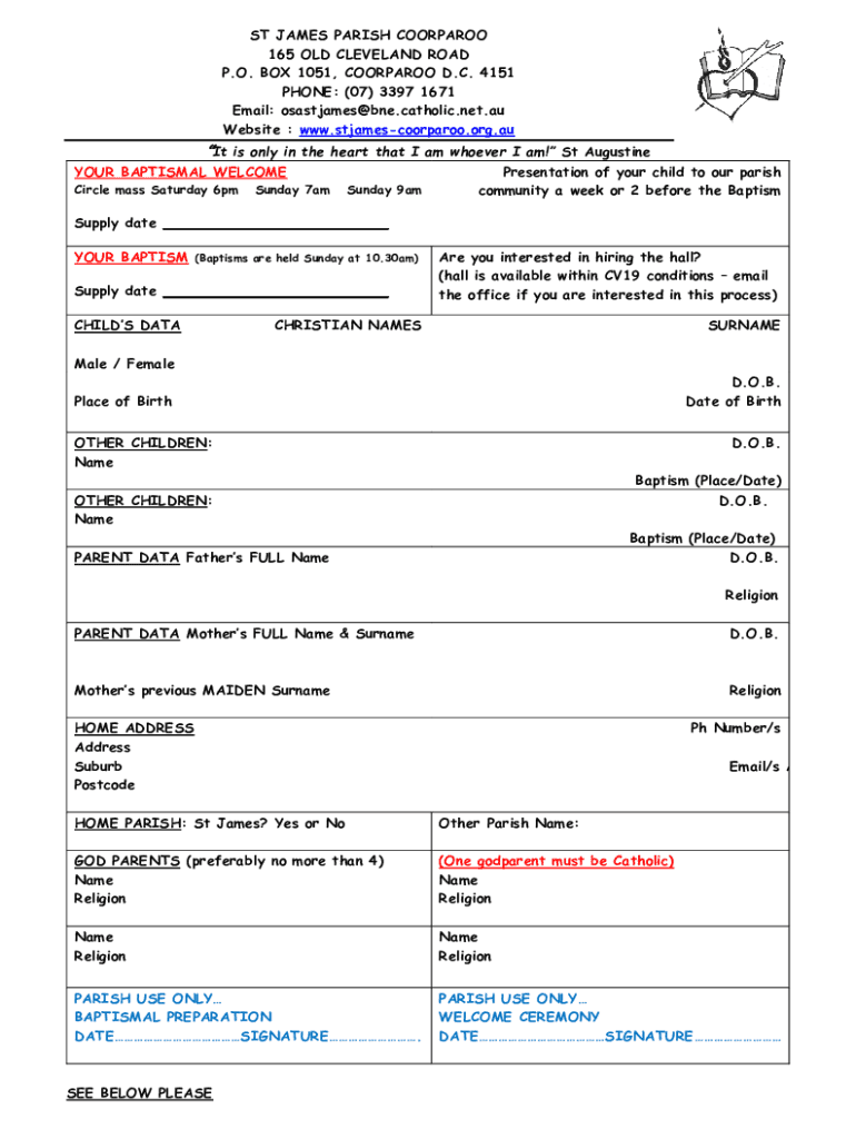 Fillable Online ST JAMES PARISH COORPAROO - stjames-coorparoo.org.au ...