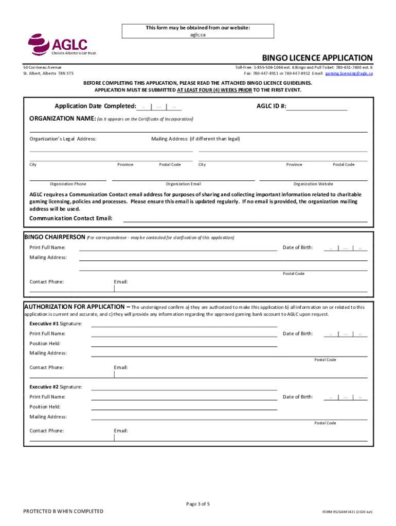 Fillable Online The attached bingo licence application must be ...